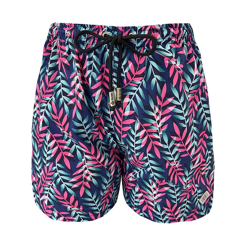 Short Praia Masculino Floral Framboesa Marinho Biquíni And Moda Praia