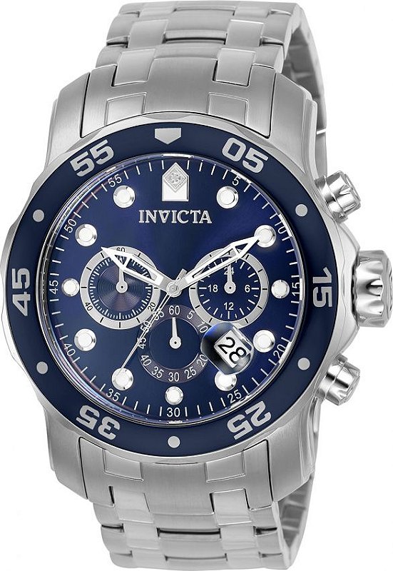 Relógio INVICTA Pro Diver 0070 Original Prata Mostrador Azul Cronógraf ...