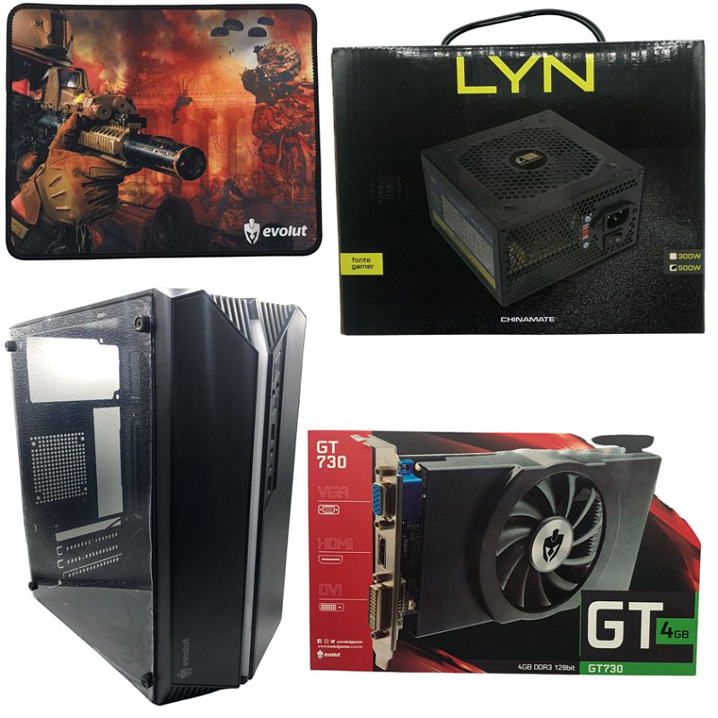 KIT GABINETE GAMER, PLACA DE VIDEO, MOUSE PAD, FONTE 500W E CABO DE ...
