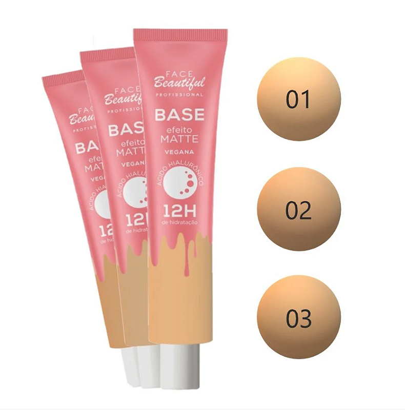 Kit 03 Unidades Base Efeito Matte 12 Horas de Hidratação Face Beautiful ...