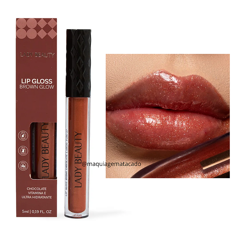 Lip Gloss Brown Glow Chocolate Lady Beauty LB46 - Maquiagem Atacado