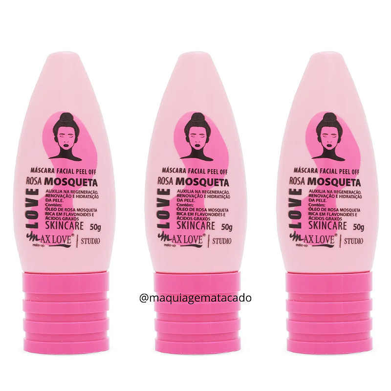 Kit 03 Unidades Máscara Facial Peel Off Rosa Mosqueta Max Love ML541 - Maquiagem Atacado
