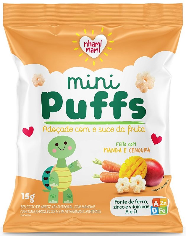 Mini Puffs Biscoito de Arroz com Manga e Cenoura Nhami Mami - Snick Snacks