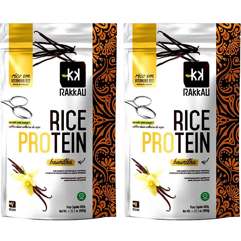 Kit 2 Rice Protein Baunilha Rakkau 600g - Vegano - Proteína - Loja Vegana