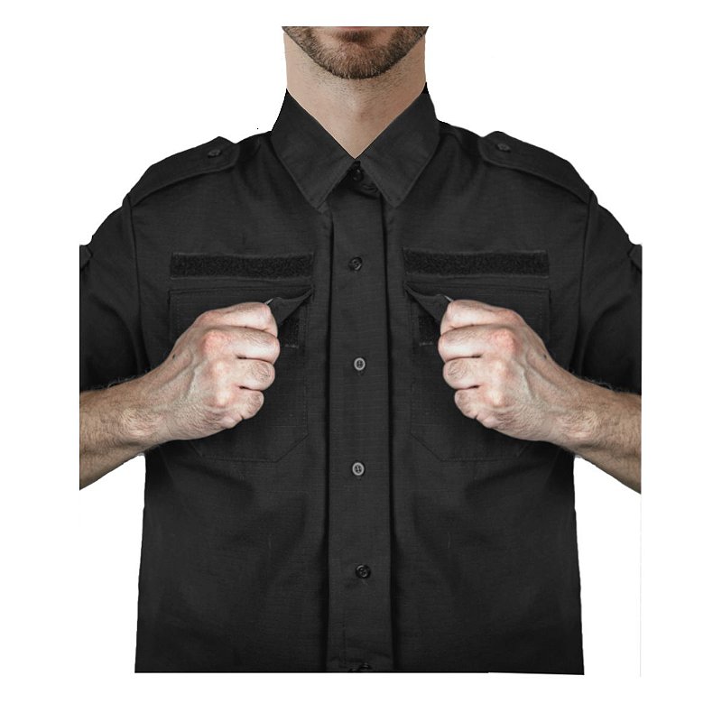 Camisa Tática em RipStop Preta Uniforme Estilo Militar - BotaParanda ...