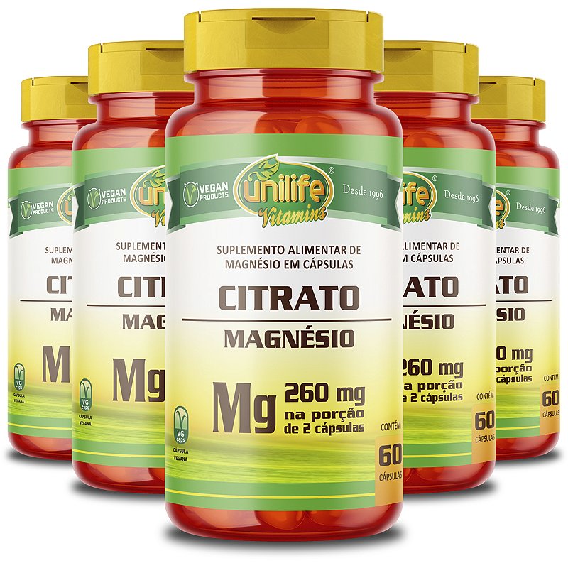 Kit 5 Magnésio citrato Unilife 60 cápsulas - Edin