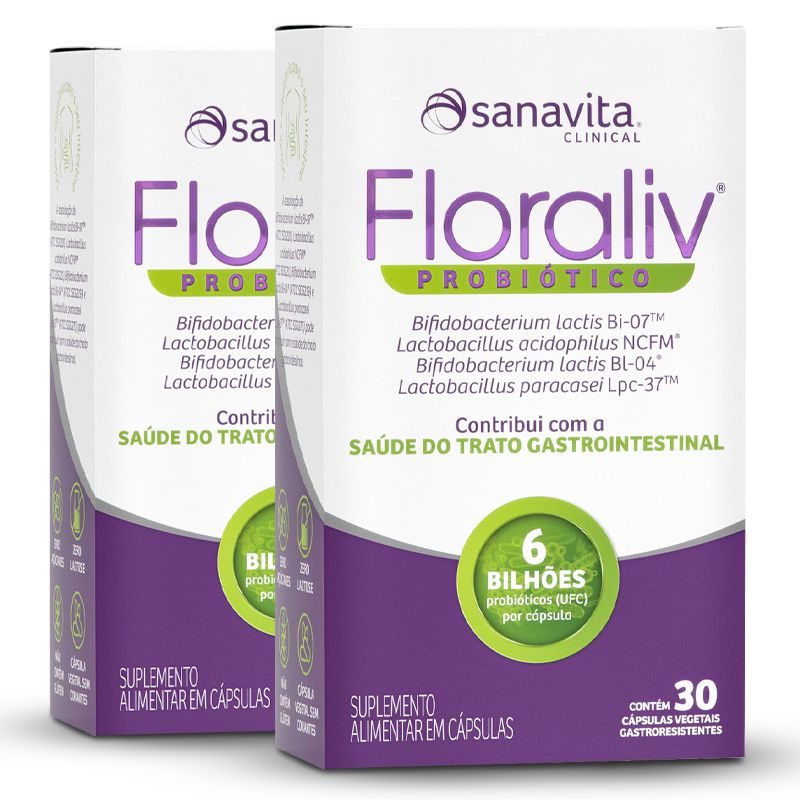 Kit 2 Floraliv Probiótico Sanavita 30 cápsulas vegetais - Edin