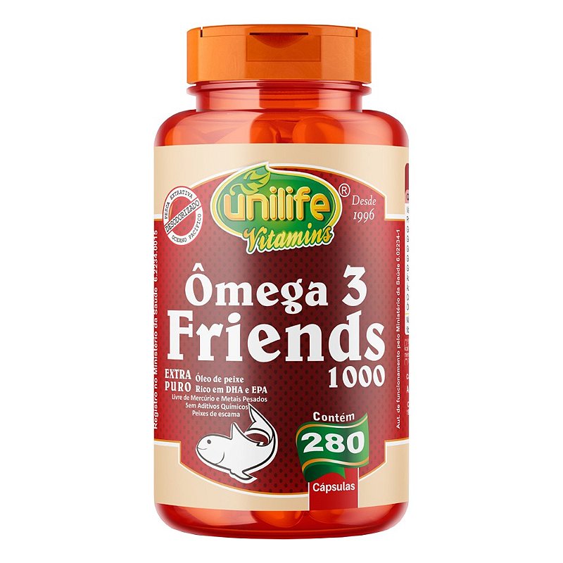 Ômega 3 Friends 1200mg óleo de Peixe 280 cápsulas Unilife - Edin