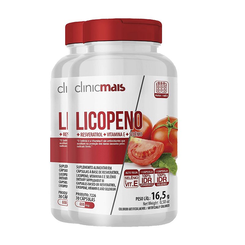 Kit 2 Licopeno 550mg Clinicmais 30 Cápsulas - Edin