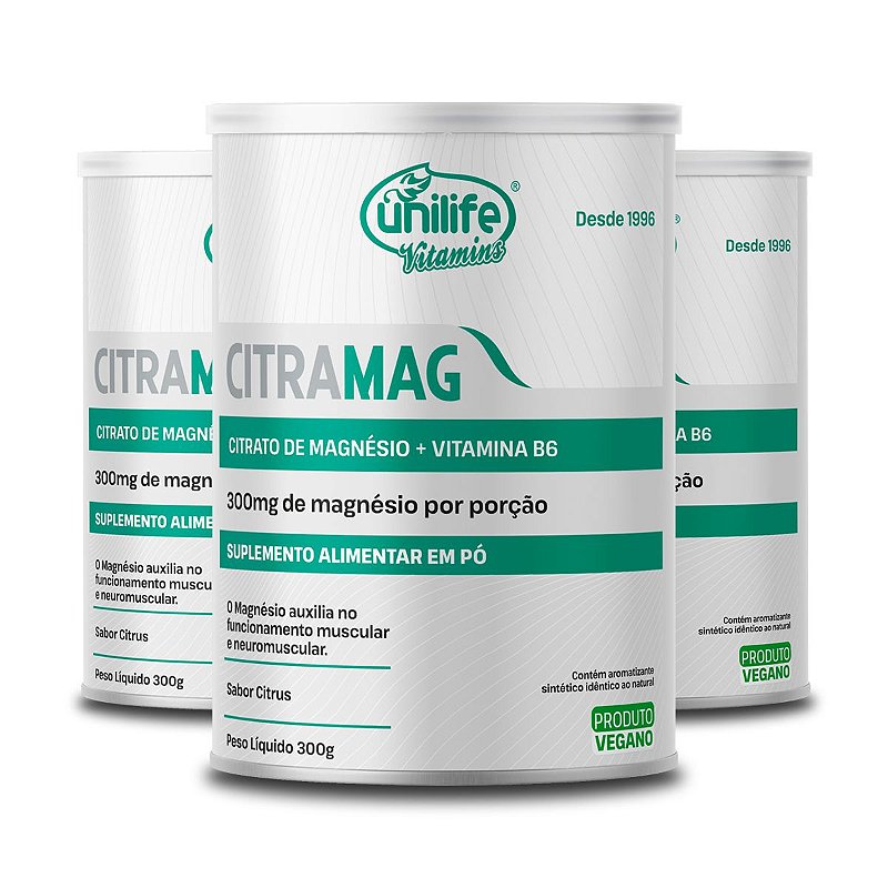 Kit 3 Citramag Magnésio + B6 Unilife 300g Sabor Citrus - Edin