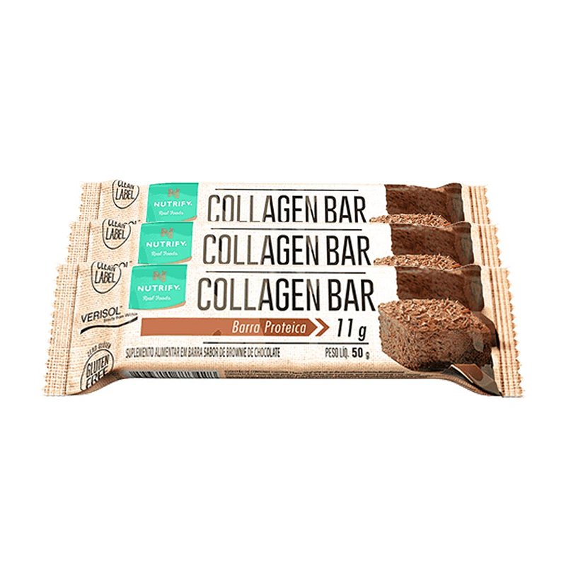 Kit 3 Collagen Bar Nutrify Barra de proteína Brownie 50g - Edin