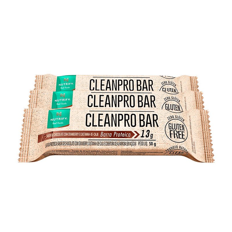 Kit 3 Barra de Proteína Nutrify Cleanpro Bar Chocolate 50g - Edin