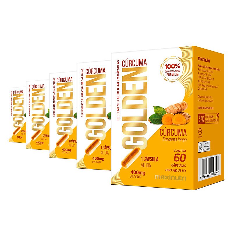 Kit 5 Cúrcuma Golden Maxinutri 60 Cápsulas - Edin