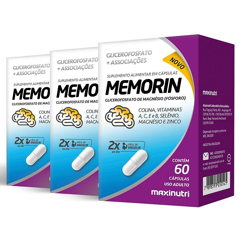 Kit 3 Memorin Fósforo + Vitaminas Maxinutri 60 Cápsulas - Edin