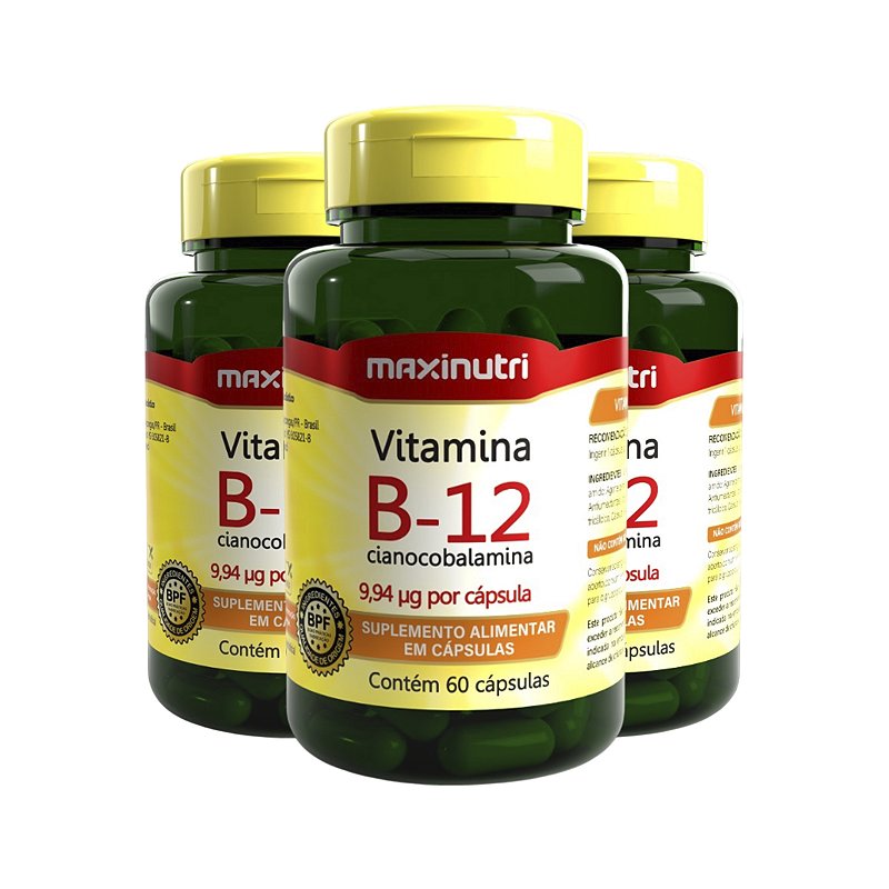Kit 3 Vitamina B12 100 Idr Maxinutri 60 Cápsulas Edin