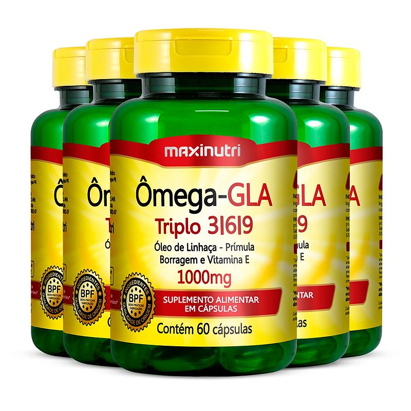 Kit 5 Ômega GLA Triplo 1000mg Maxinutri 60 Cápsulas - Edin
