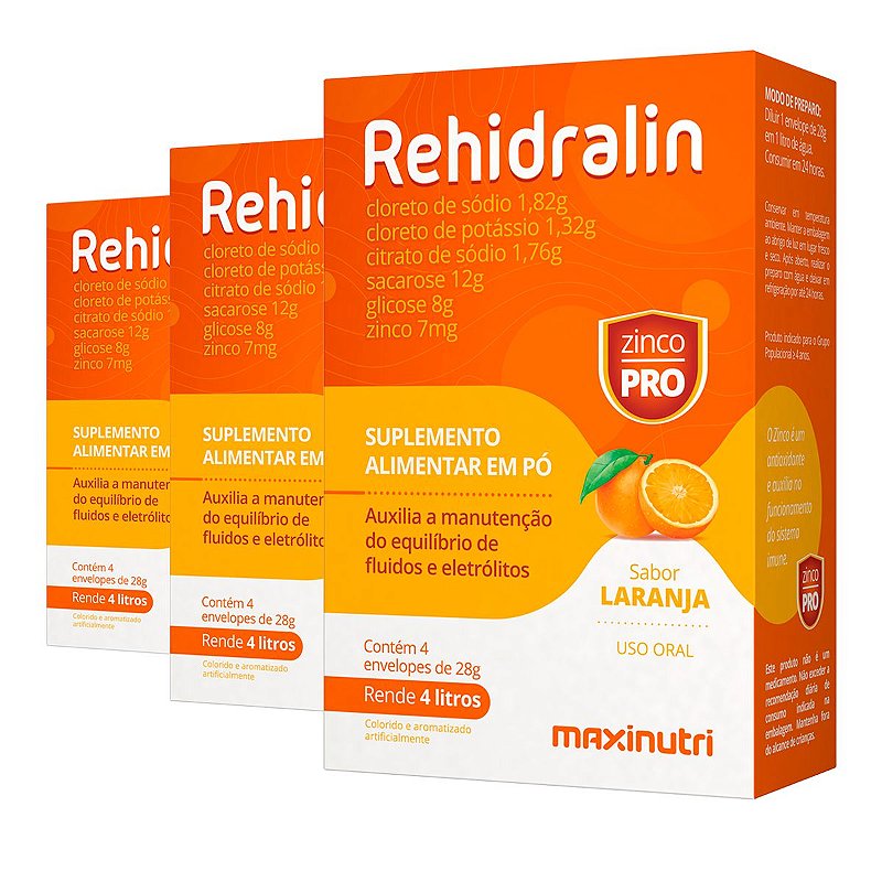 Kit 3 Rehidralin Maxinutri 4 Sachês Laranja - Edin