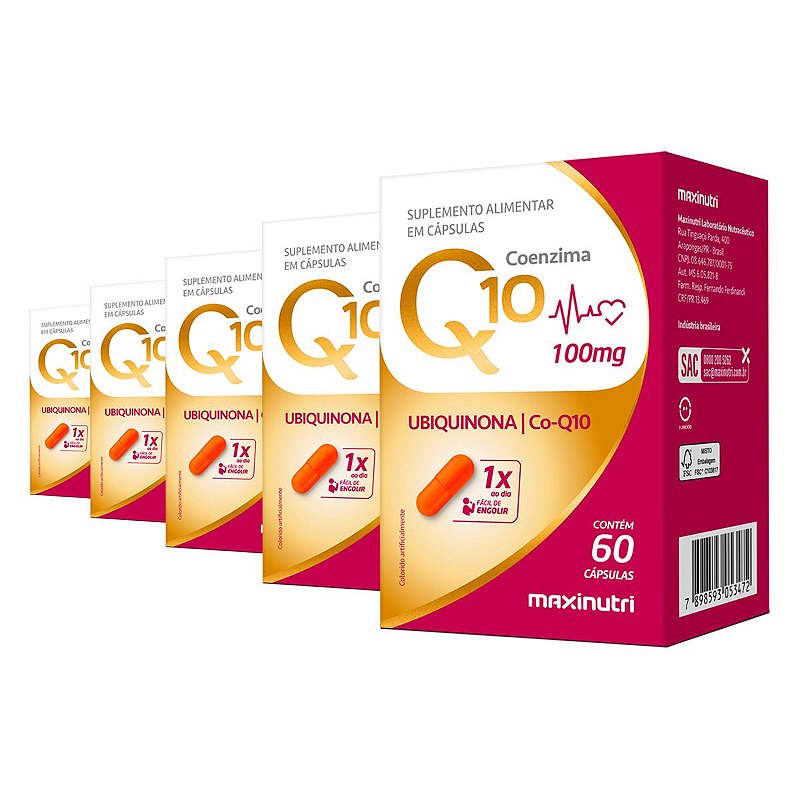 Kit 5 Coenzima Q10 Gold 100mg Maxinutri 60 Cápsulas - Edin