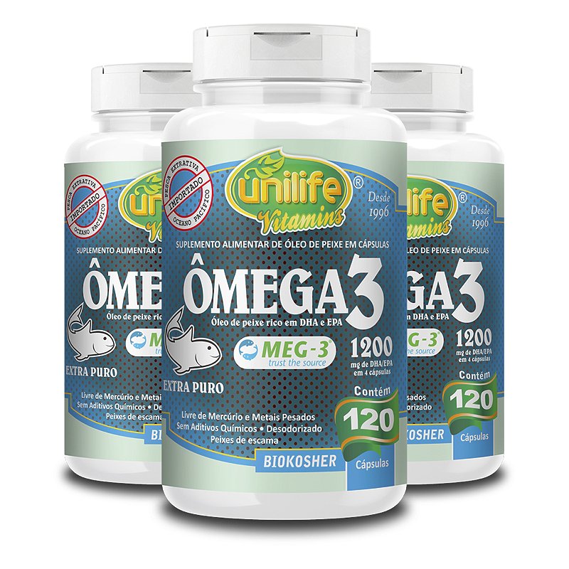 Kit 3 Ômega 3 Óleo de Peixe Unilife 120 Cápsulas 1200mg - Edin