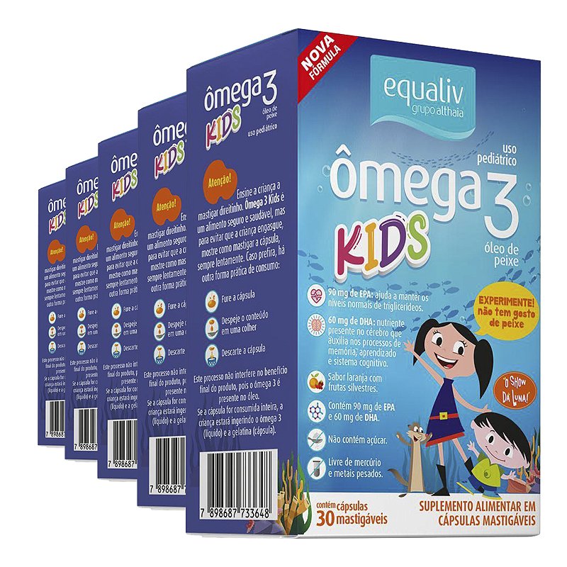 Kit 5 Ômega 3 Pro Kids Oil Equaliv 30 Cápsulas - Edin Kit 5 Ômega 3 Pro Kids Oil Equaliv 30 Cápsulas - Edin