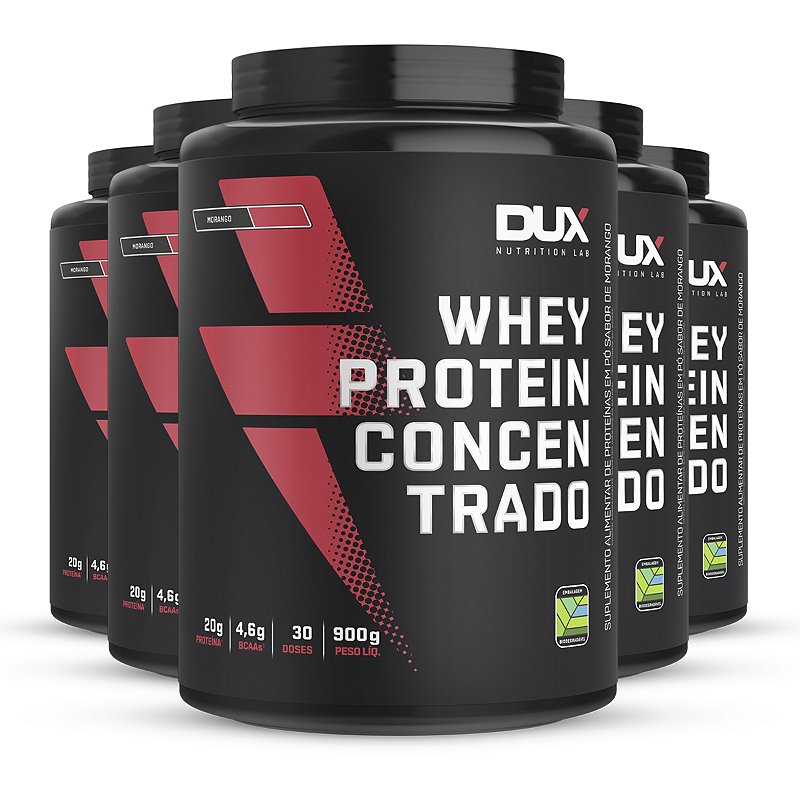 Kit 5 Whey Protein Concentrado Dux Morango 900g - Edin