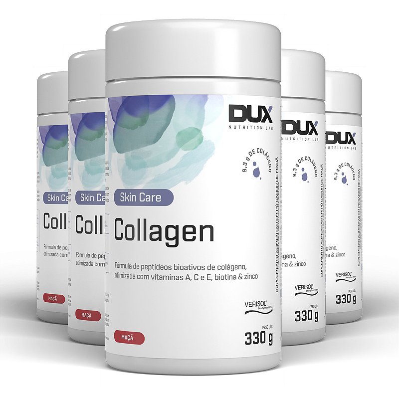 Kit 5 Colágeno Hidrolisado Dux Collagen Maça 330g - Edin