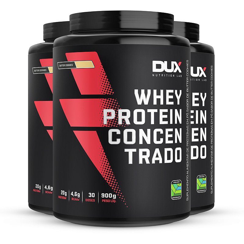 Kit 3 Whey Protein Concentrado Dux Butter Cookies 900g - Edin