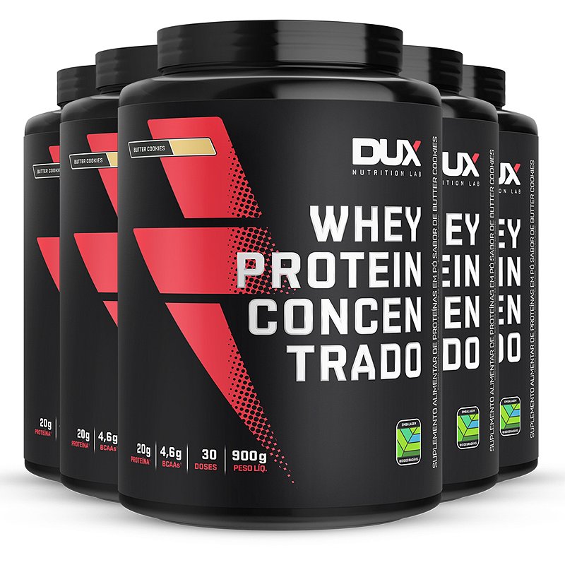 Kit 5 Whey Protein Concentrado Dux Butter Cookies 900g - Edin