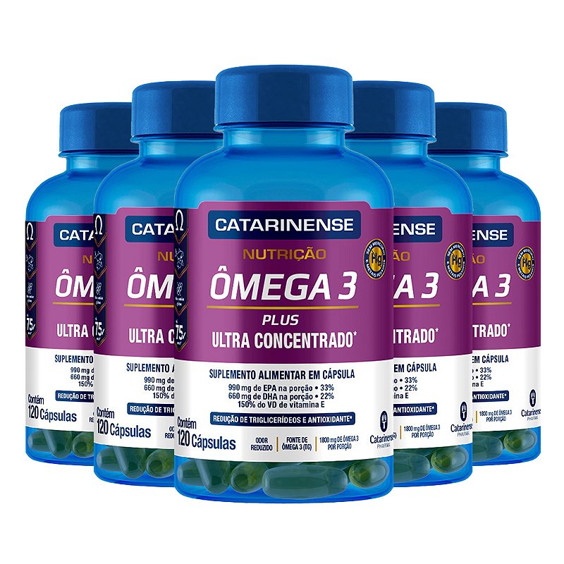 Kit 5 Ômega 3 Concentrado Catarinense 120 Cápsulas - Edin