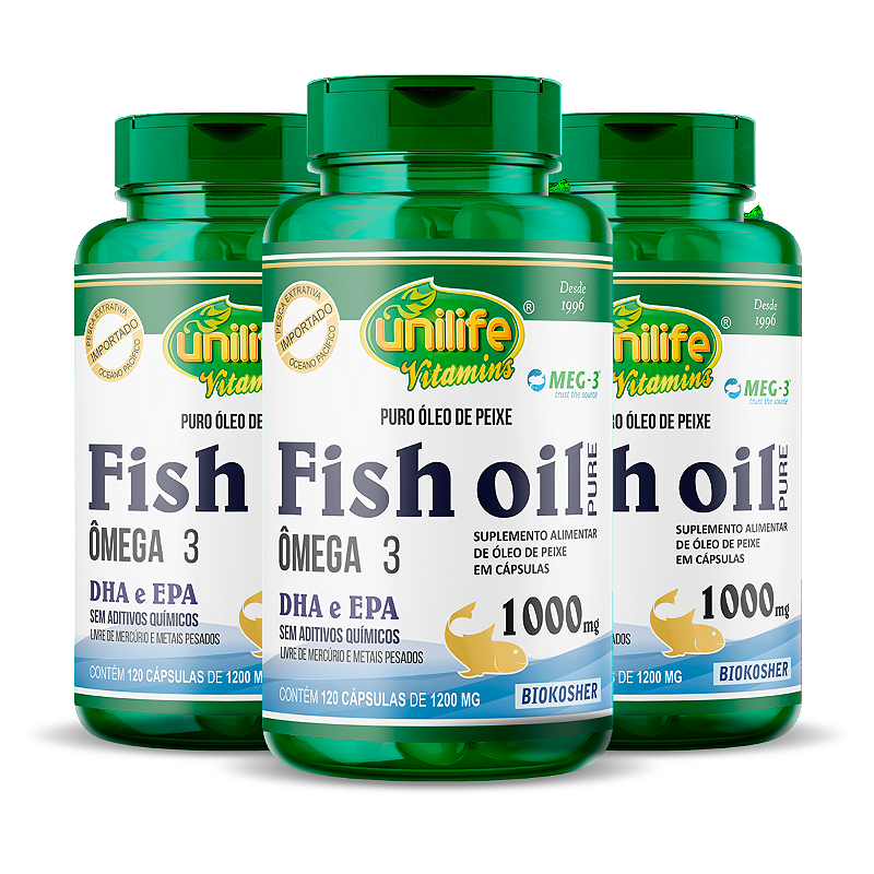 Kit 3 Óleo de Peixe Fish Oil Unilife 120 capsulas 1000mg - Edin