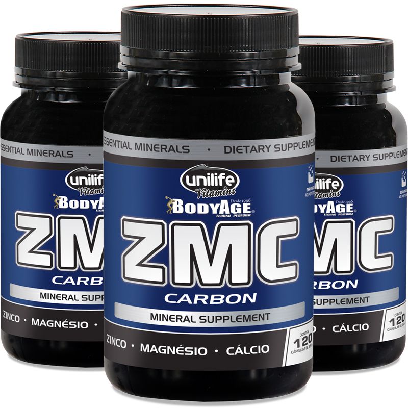 Kit com 3 ZMC carbon cálcio, zinco e magnésio 120caps Unilife - Edin