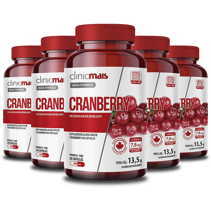 Kit 5 Cranberry ClinicMais 30 Cápsulas 450mg - Edin