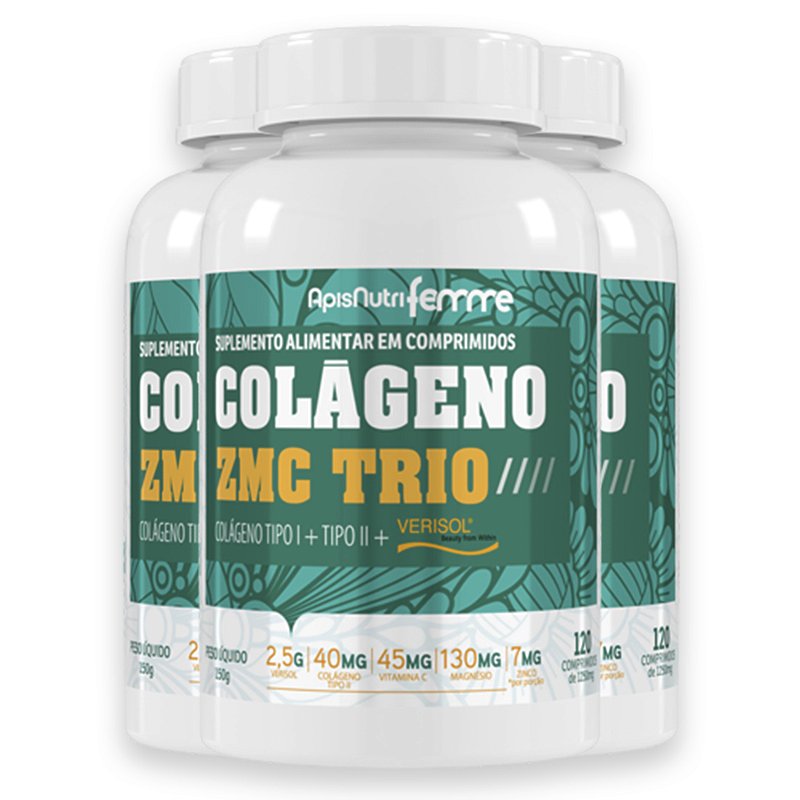Kit 3 Colágeno ZMC Trio ApisNutri 120 Comprimidos - Edin