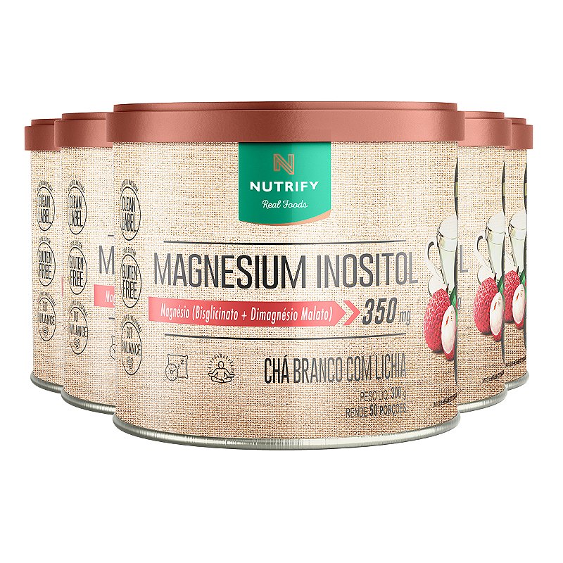 Kit 5 Magnesium Inositol Nutrify 350g Chá Branco com Lichia - Edin