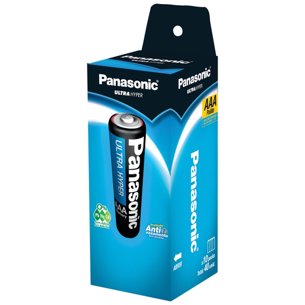 Pilha AAA R03UAL/4S40 Tubo Panasonic Caixa com 40 Unidades Super Hyper ...