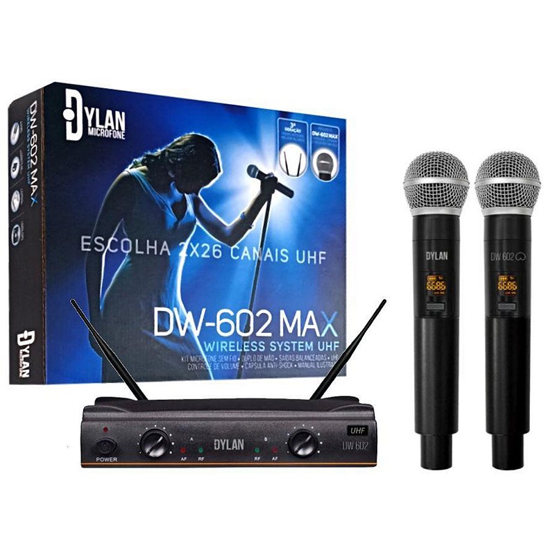 Microfone Duplo Sem Fio Dylan DW-602 Max 26 Canais - Prosound Soluções ...