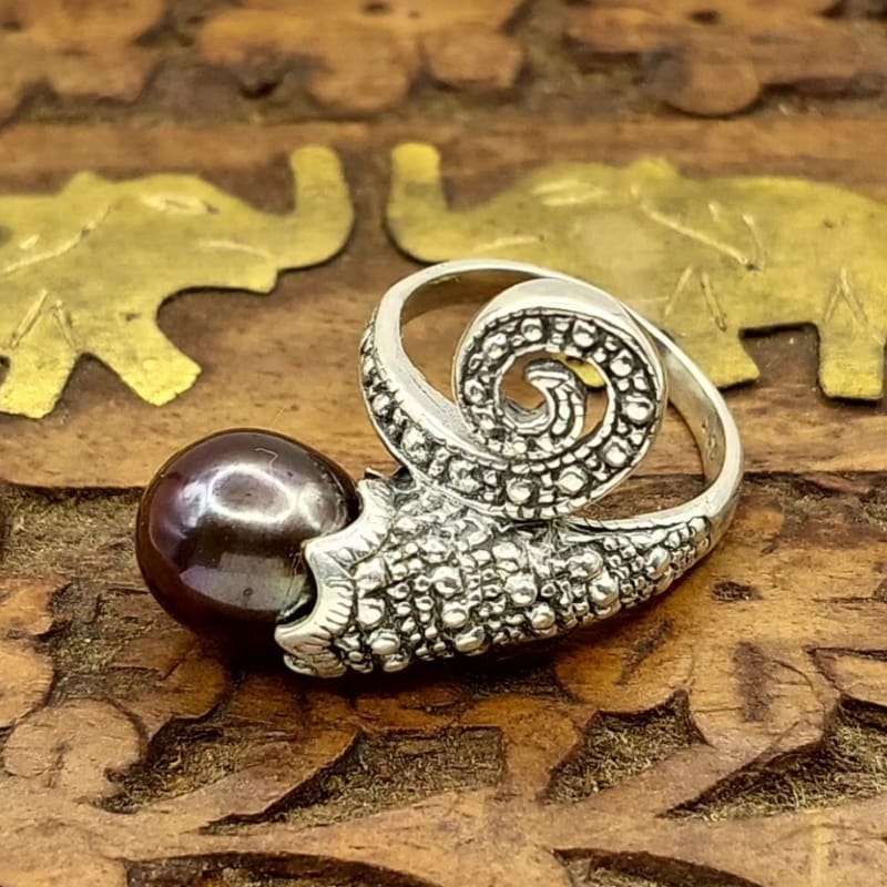 Anel Bali de Prata 925 - Pérola Negra - Indonésia - Prata de Bali Joias - Prata 925 - Prata Bali ...