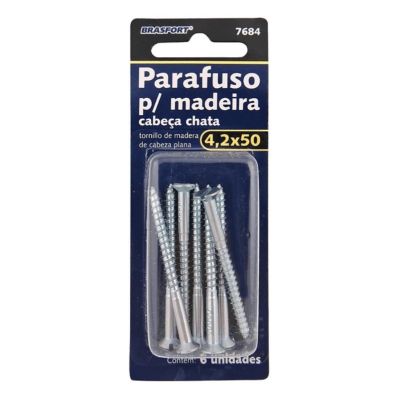Parafuso Madeira Cabeça Chata Fenda 4.2x50 BRASFORT 7684 C/ 6PÇS ...