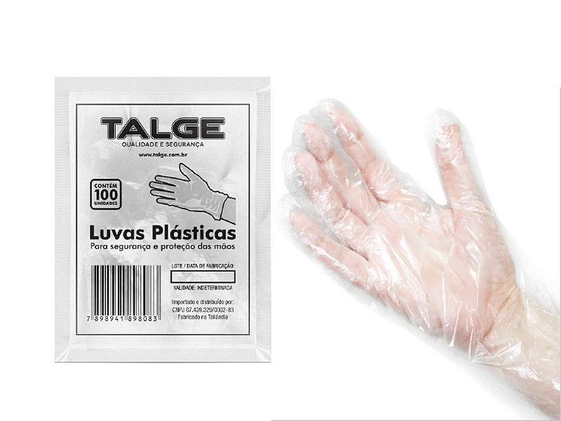 Luva Descartável Transparente Talge c/ 100 Un. - SM Embalagens Descartáveis