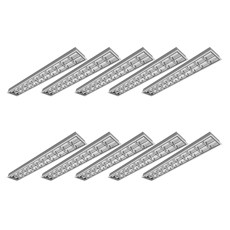 KIT 10 Luminária Calha Aletada Embutir Para Lâmpada Tubular 2x T8 120 ...
