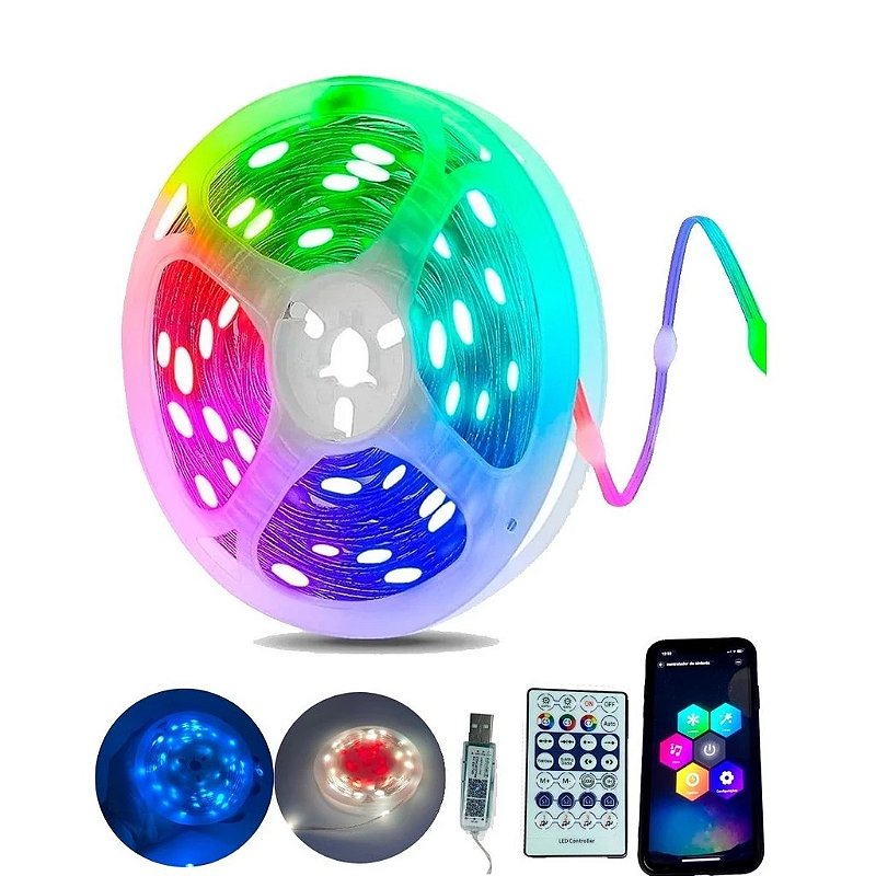 Fita LED Fio Fada 10 metros Smart Digital com Controle de voz APP USB ...