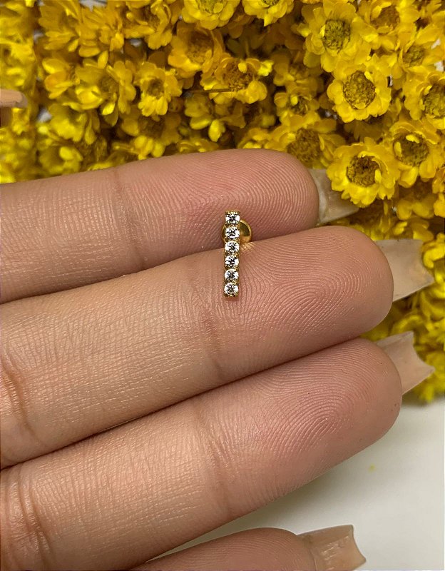 Labret barra titânio gold 6 pedras 8mm - Ideal Piercing