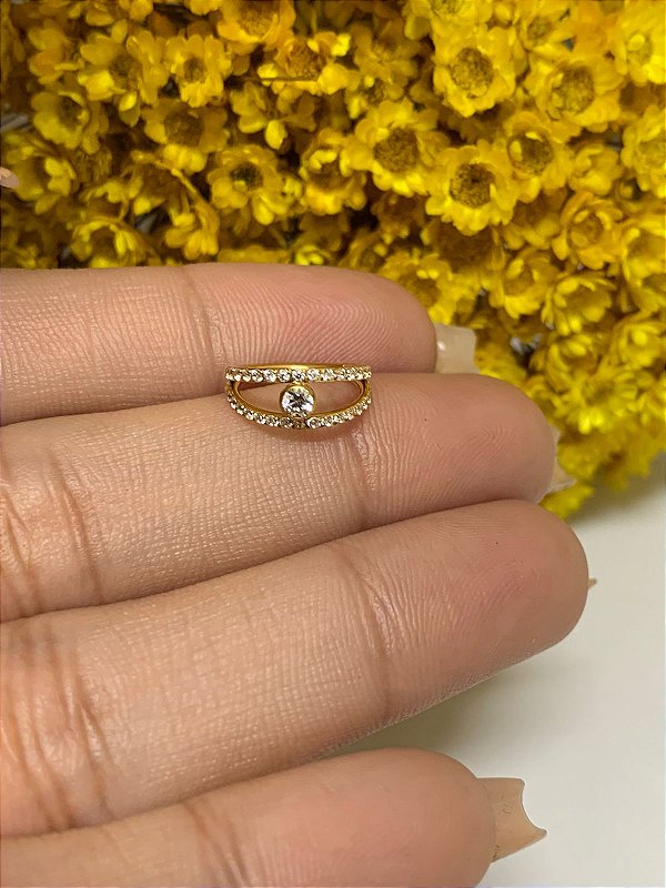 Segmento titânio cravejado gold 10mm - Ideal Piercing