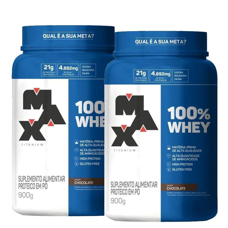 KIT 2X 100% Whey 900g - Max Titanium - Hiper Pump Suplementos