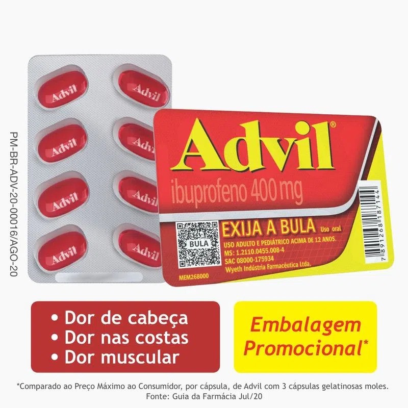 AADVIL , IBUPROFENO , IBUPRIL , IBUFLEX , DOR , COLICA , ENXAQUECA ...