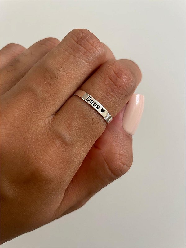 Anel Exclusivo "Deus" aro 3mm Prata 925 - Amoralora Prata 925