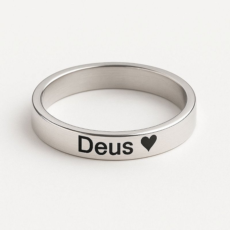 Anel Exclusivo "Deus" aro 3mm Prata 925 - Amoralora Prata 925