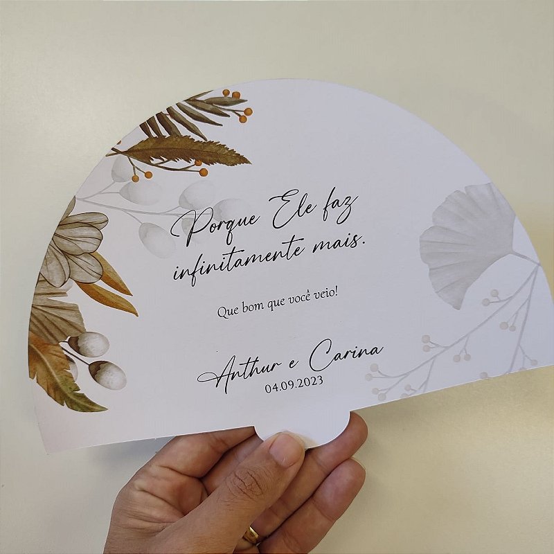 Leque Personalizado Casamento Ventarola Boho Chic - Bellagi Convites