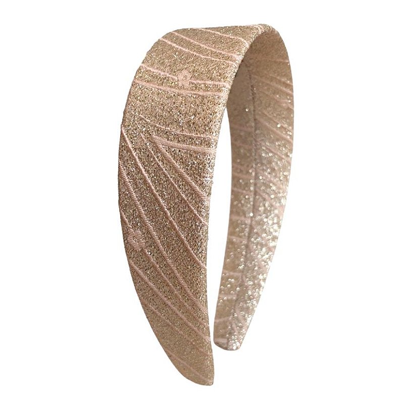 Tiara Flat de Jacquard Rosa Com Dourado - Pinli Acessórios
