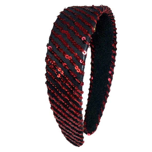 Tiara Flat de Paetê Vermelho e Preto - Pinli Acessórios